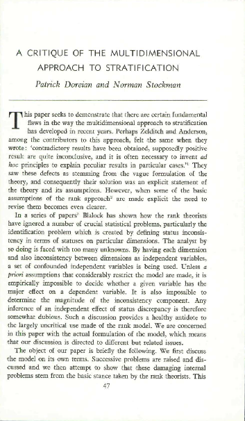 (PDF) A Critique of the Multidimensional Approach to Stratification