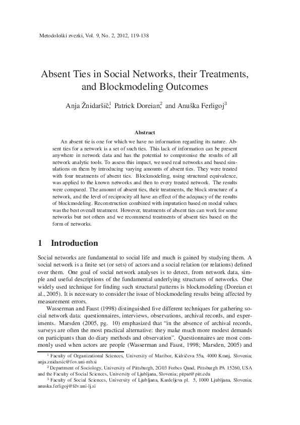 (PDF) Absent Ties in Social Networks, their Treatments, and Blockmodeling Outcomes