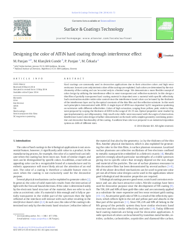 (PDF) Designing the color of AlTiN hard coating through interference effect
