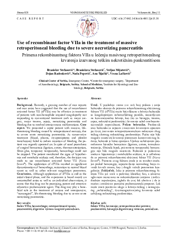 (PDF) Use of recombinant factor VIIa in the treatment of massive ...