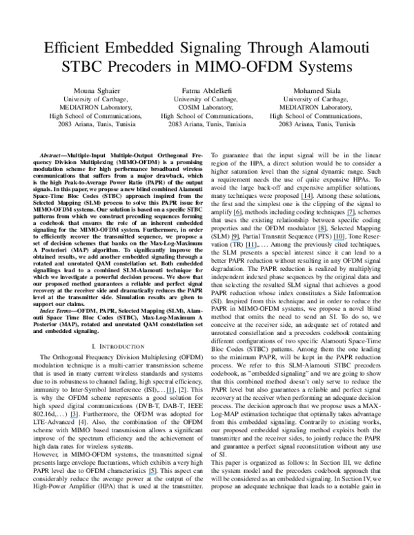 (PDF) Efficient embedded signaling through Alamouti STBC precoders in MIMO-OFDM systems