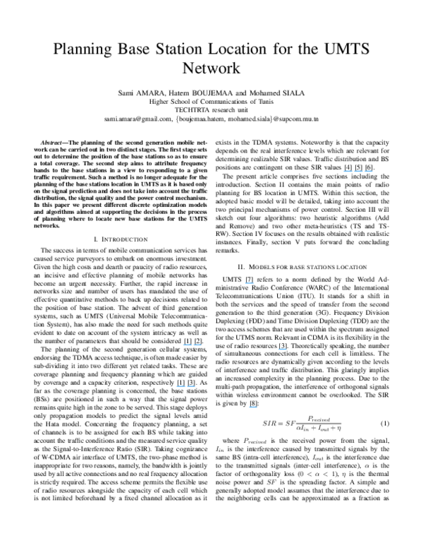 (PDF) Planning base station location for the UMTS network