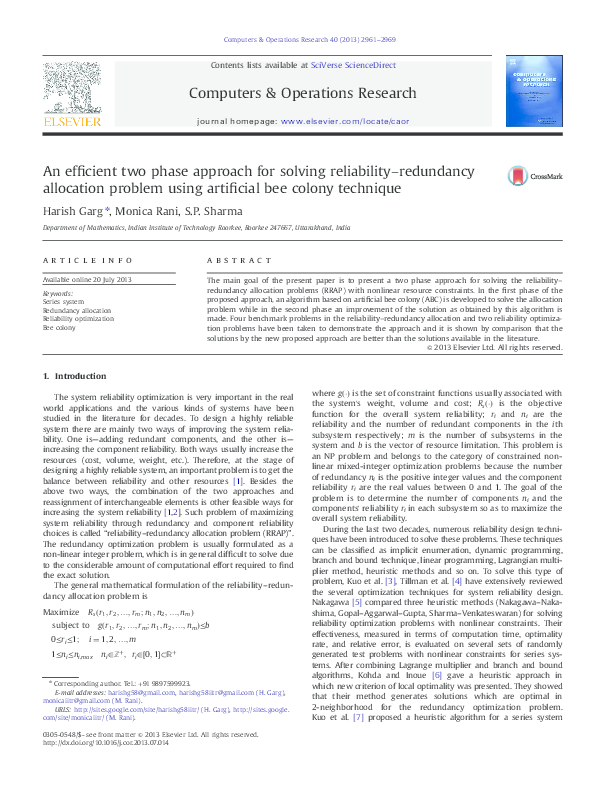 Pdf An Efficient Two Phase Approach For Solving Reliability Redundancy Allocation Problem