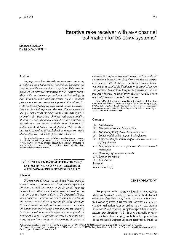(PDF) Iterative rake receiver with map channel estimation for ds-cdma systems