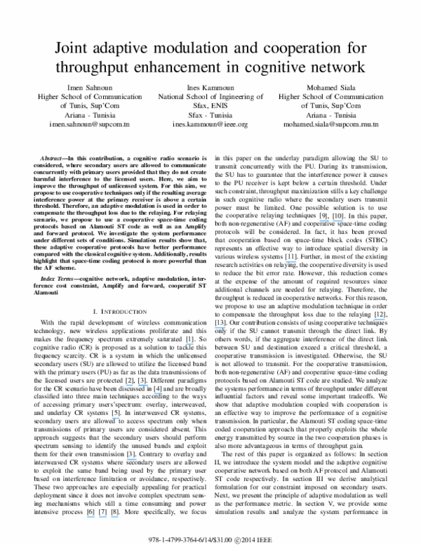 Pdf Joint Adaptive Modulation And Cooperation For Throughput Enhancement In Cognitive Network