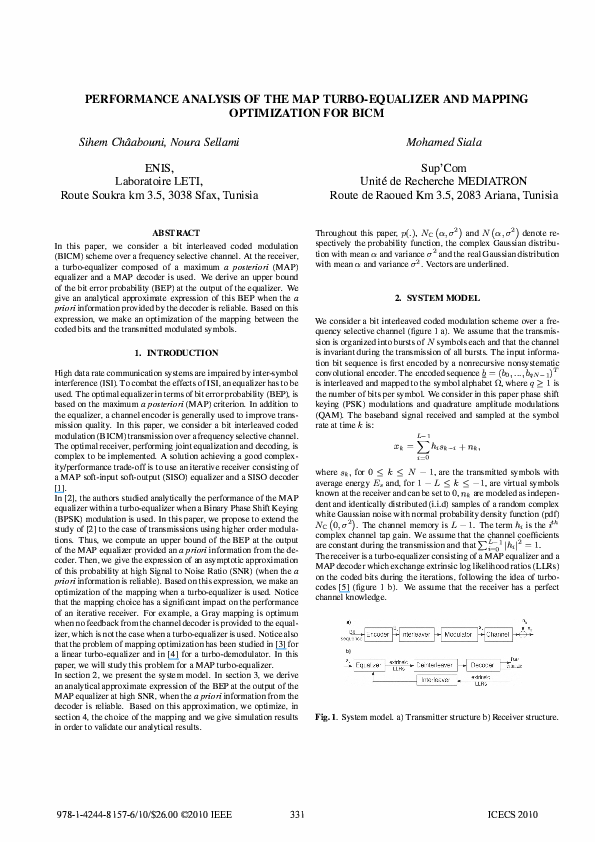(PDF) Performance analysis of the MAP turbo-equalizer and mapping optimization for BICM