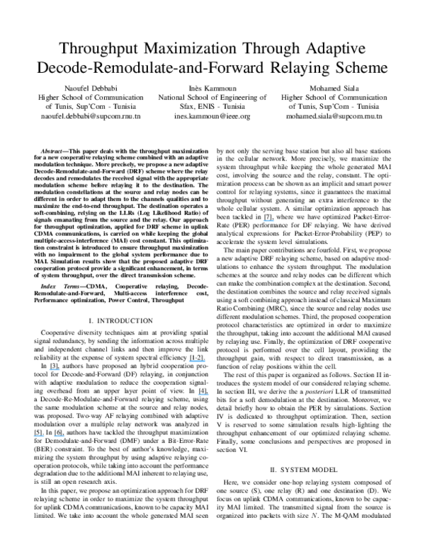 Pdf Throughput Maximization Through Adaptive Decode Remodulate And Forward Relaying Scheme