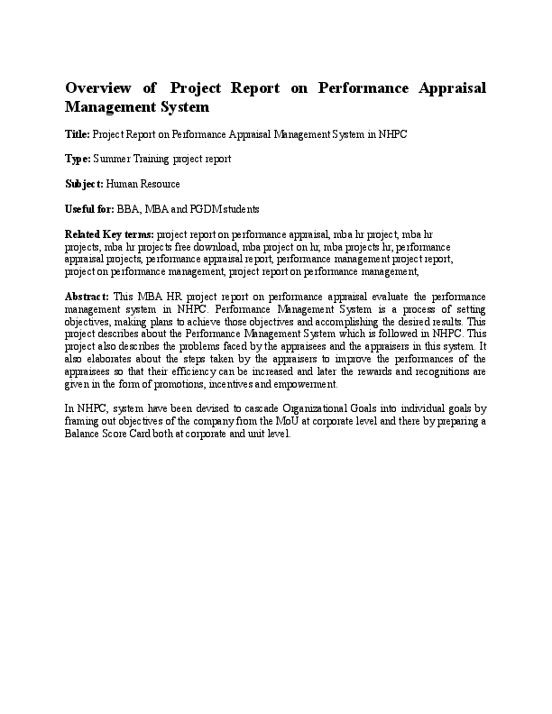 (DOC) Overview of Project Report on Performance Appraisal Management ...