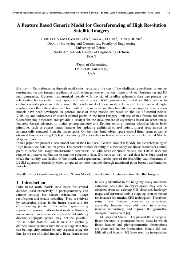 (PDF) A Feature Based Generic Model for Georeferencing of High Resolution Satellite Imagery