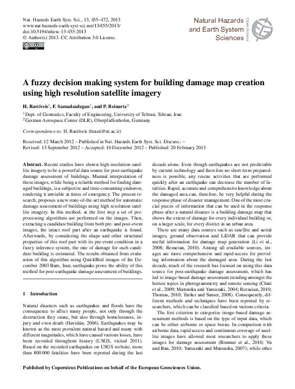 (PDF) A fuzzy decision making system for building damage map creation using high resolution ...