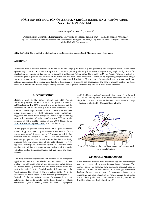 Pdf Position Estimation Of Aerial Vehicle Based On A Vision Aided Navigation System
