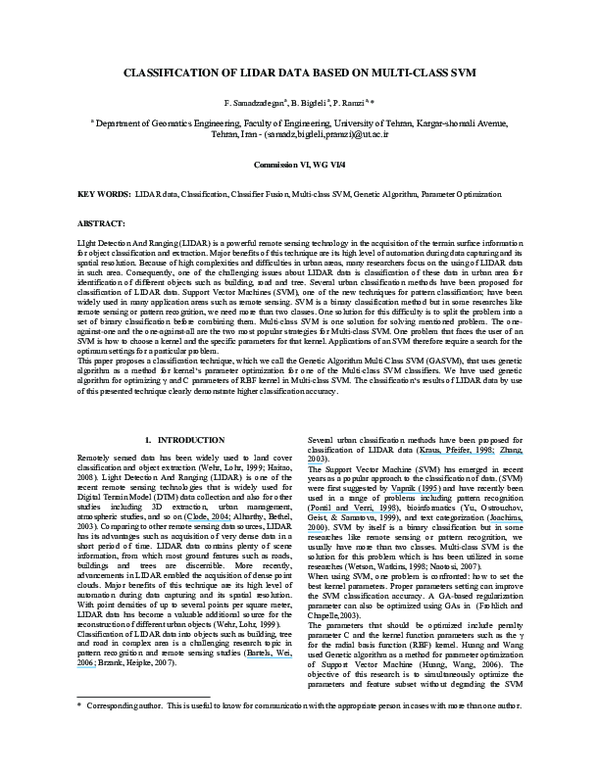 Pdf Classification Of Lidar Data Based On Multi Class Svm