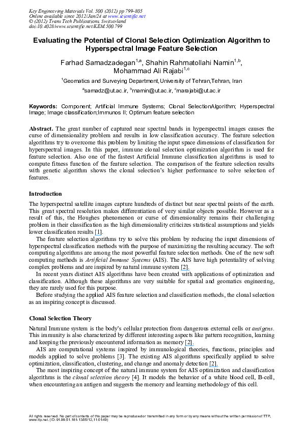 (PDF) Evaluating the Potential of Clonal Selection Optimization Algorithm to Hyperspectral Image ...