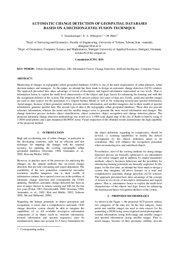 (PDF) Automatic Change Detection of Geospatial Databases Based on a Decision-Level Fusion Technique