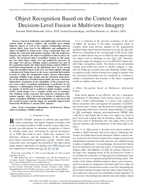 (PDF) Object Recognition Based on the Context Aware Decision-Level Fusion in Multiviews Imagery