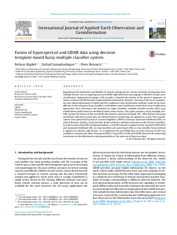 Pdf Fusion Of Hyperspectral And Lidar Data Using Decision Template Based Fuzzy Multiple