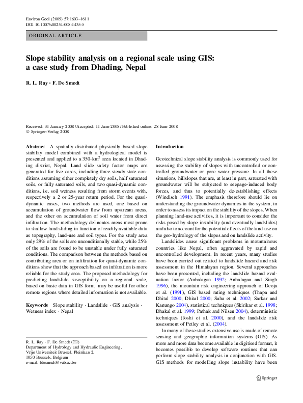(PDF) Slope stability analysis on a regional scale using GIS: a case ...