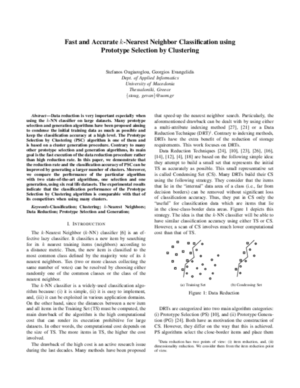 Pdf Fast And Accurate K Nearest Neighbor Classification Using Prototype Selection By Clustering 