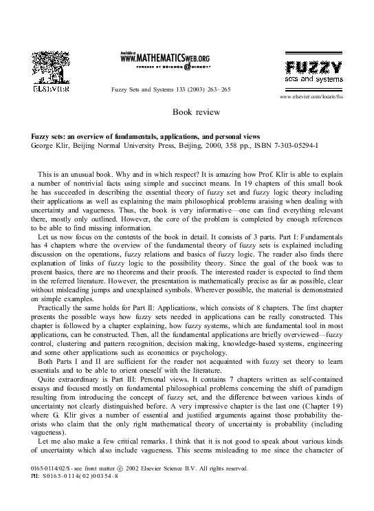 (PDF) Fuzzy Sets and Applications | Rajveer S Shekhawat - Academia.edu