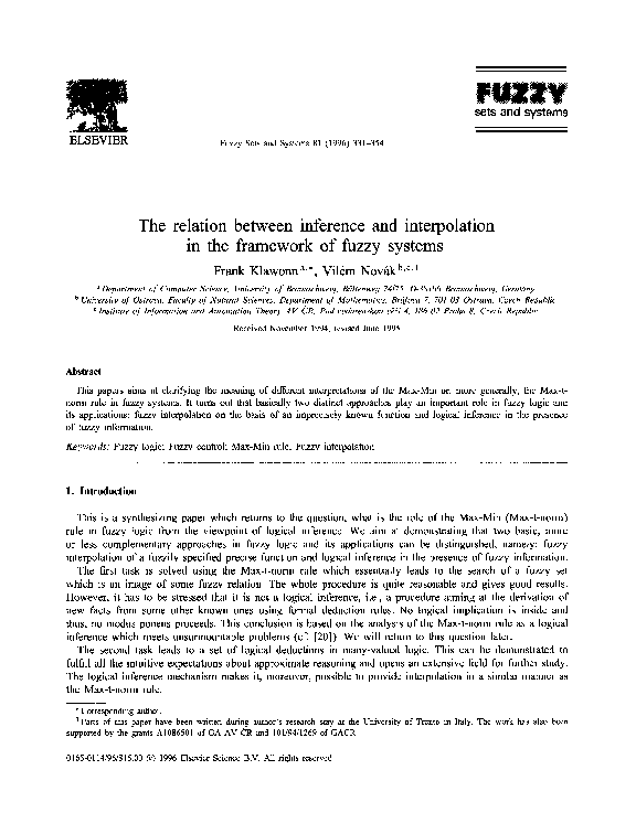 (PDF) The relation between inference and interpolation in the framework of fuzzy systems