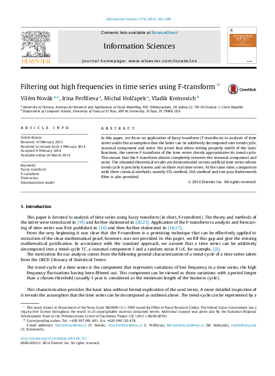 (PDF) Filtering out high frequencies in time series using F-transform