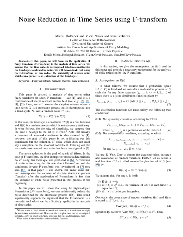 (PDF) Noise reduction in time series using F-transform