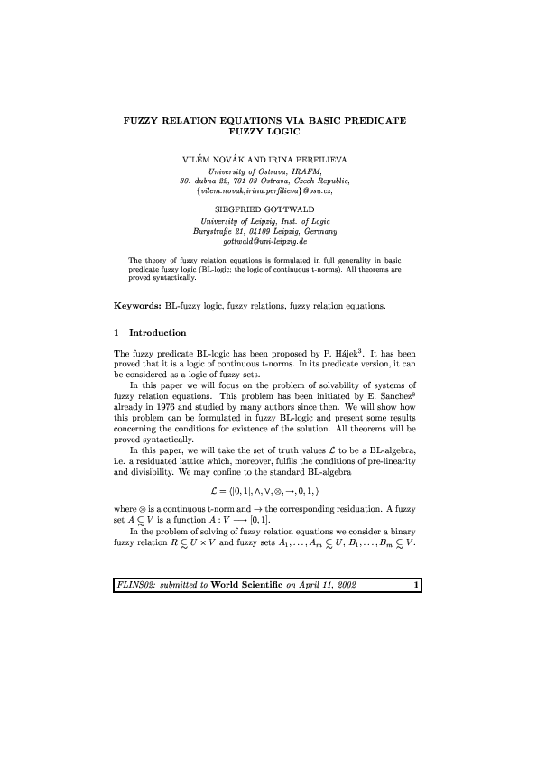 Pdf Fuzzy Relation Equations Via Basic Predicate Fuzzy Logic