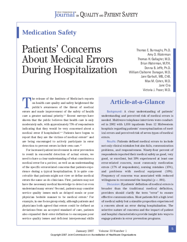 (PDF) Medication Safety: Patients' Concerns About Medical Errors During ...