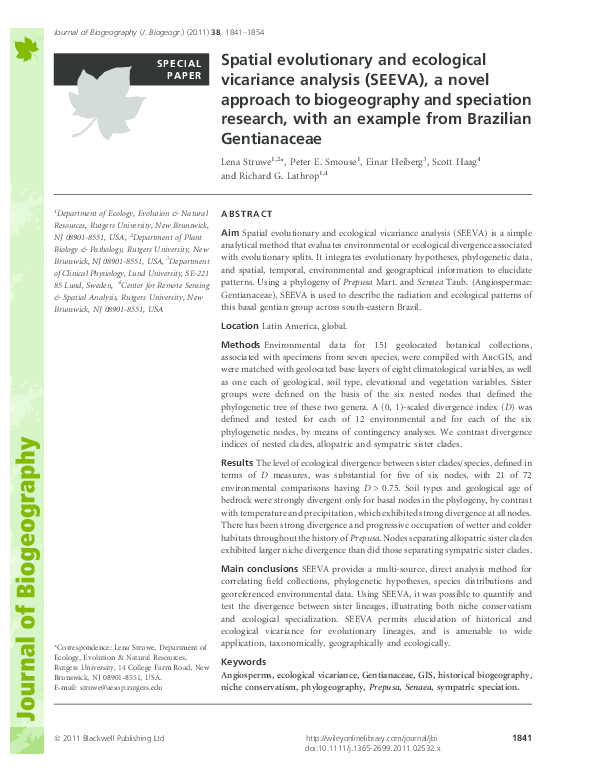 (PDF) Spatial evolutionary and ecological vicariance analysis (SEEVA ...
