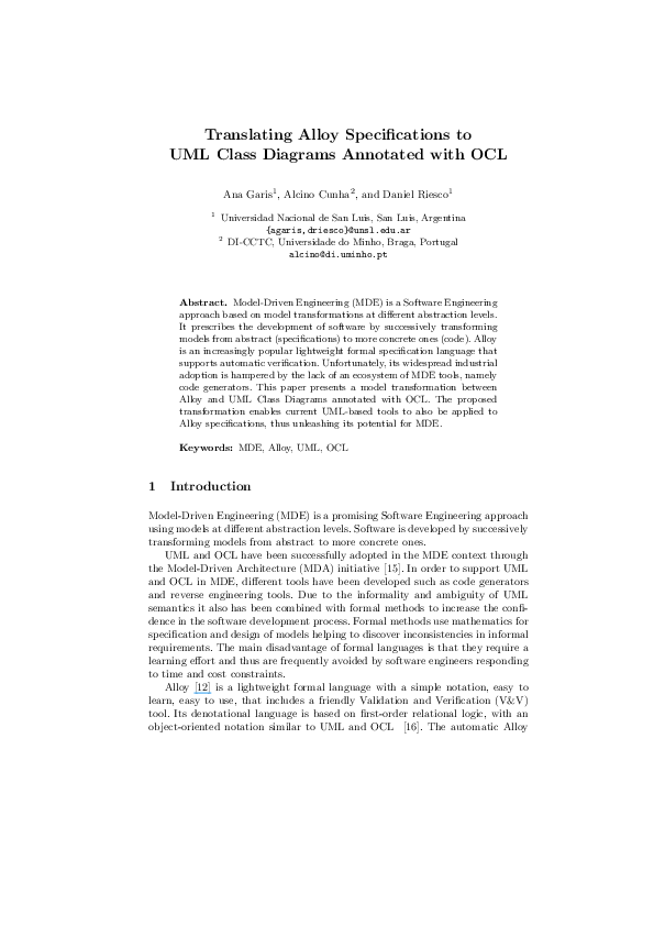 Translating Between Alloy Specifications And Uml Class Diagrams Annotated With Ocl