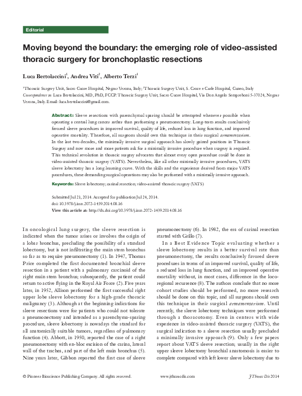 (PDF) Moving beyond the boundary: the emerging role of video-assisted ...