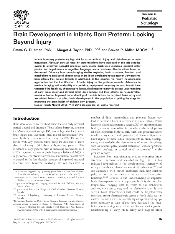 (PDF) Brain Development in Infants Born Preterm: Looking Beyond Injury