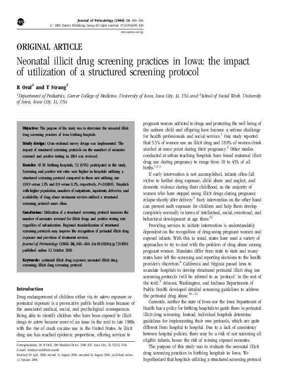 (PDF) Neonatal illicit drug screening practices in Iowa: the impact of ...