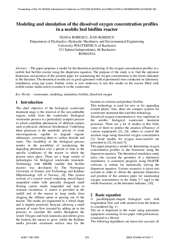 (PDF) Modeling and Simulation of the Dissolved Oxygen Concentration Profiles In a Mobile Bed ...