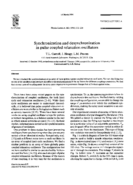 Pdf Synchronization And Desynchronization In Pulse Coupled Relaxation Oscillators