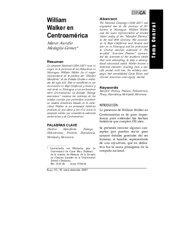 (PDF) William Walker en Centroamérica