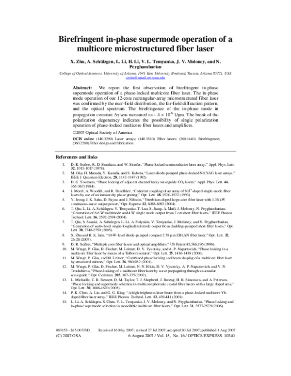 (PDF) Birefringent in-phase supermode operation of a multicore ...