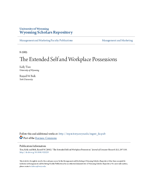 (PDF) Extended Self and Possessions in the Workplace