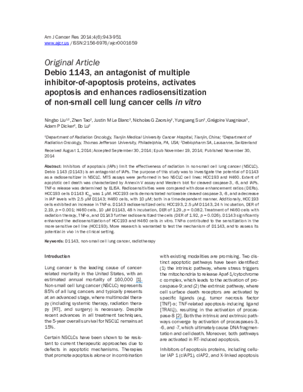 (PDF) Debio 1143, an antagonist of multiple inhibitor-of-apoptosis ...