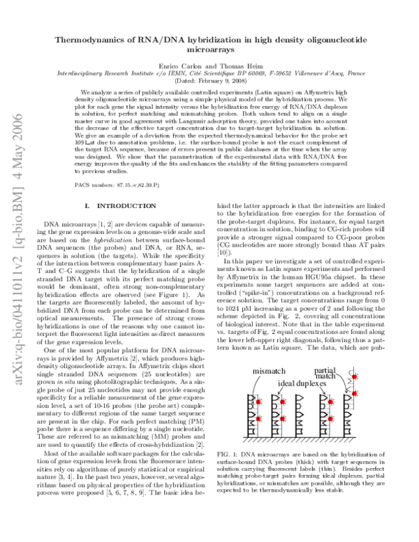 (PDF) Thermodynamics of RNA/DNA hybridization in high density oligonucleotide microarrays