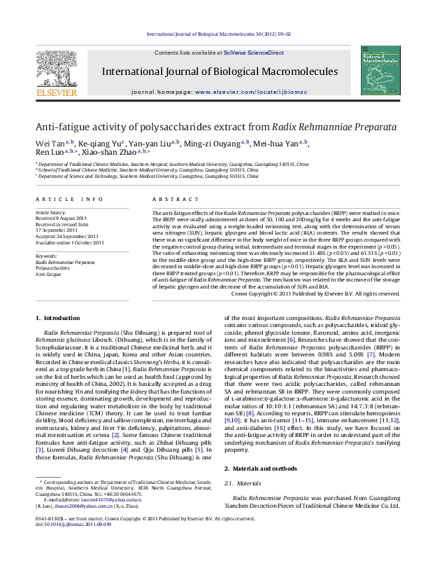 (PDF) Anti-fatigue activity of polysaccharides extract from Radix ...