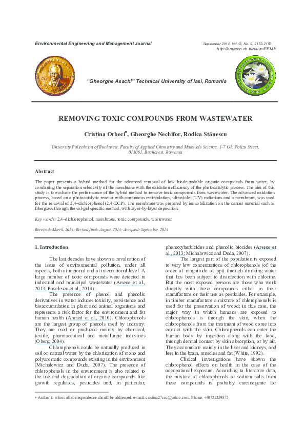 (PDF) Removing Toxic Compounds from Waste Water