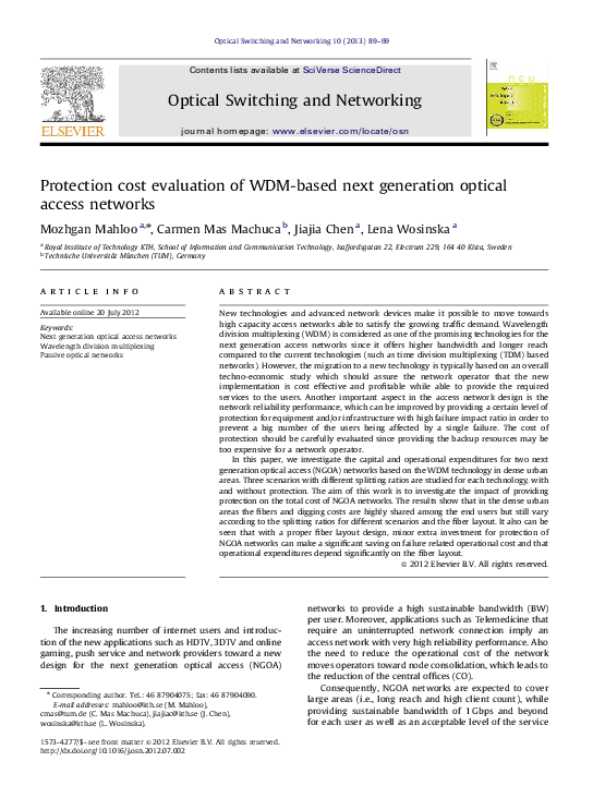 (PDF) Protection cost evaluation of WDM-based next generation optical access networks