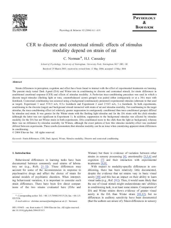 (PDF) CER to discrete and contextual stimuli: Effects of stimulus ...