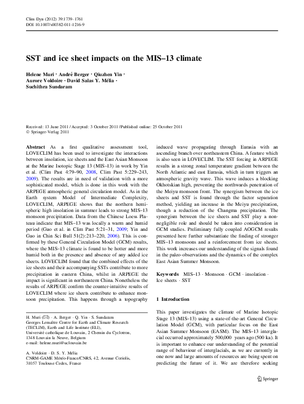 (PDF) SST and ice sheet impacts on the MIS–13 climate