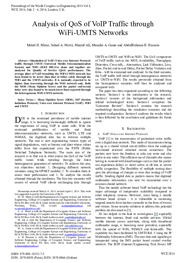 (PDF) Analysis of QoS of VoIP Traffic through WiFi-UMTS Networks