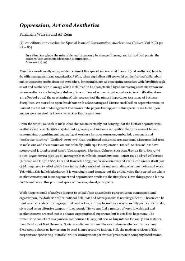 (PDF) Oppression, Art and Aesthetics