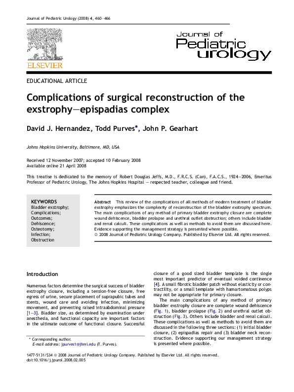 (PDF) Complications of surgical reconstruction of the exstrophy-epispadias complex