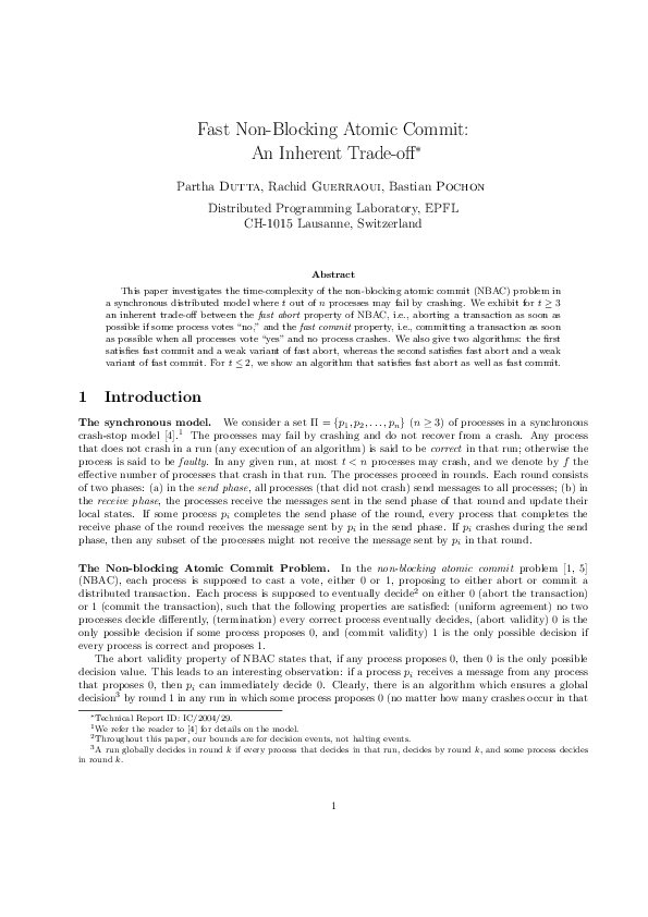 Pdf Fast Non Blocking Atomic Commit An Inherent Trade Off
