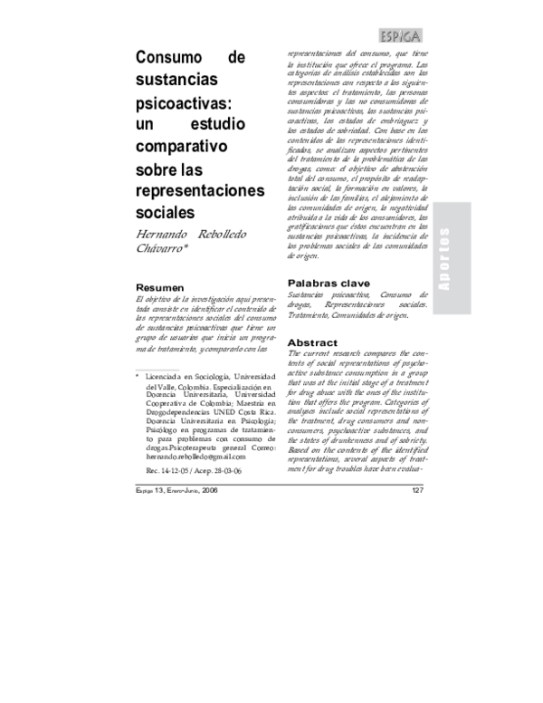 (PDF) Consumo de sustancias psicoactivas: un estudio comparativo sobre las representaciones sociales